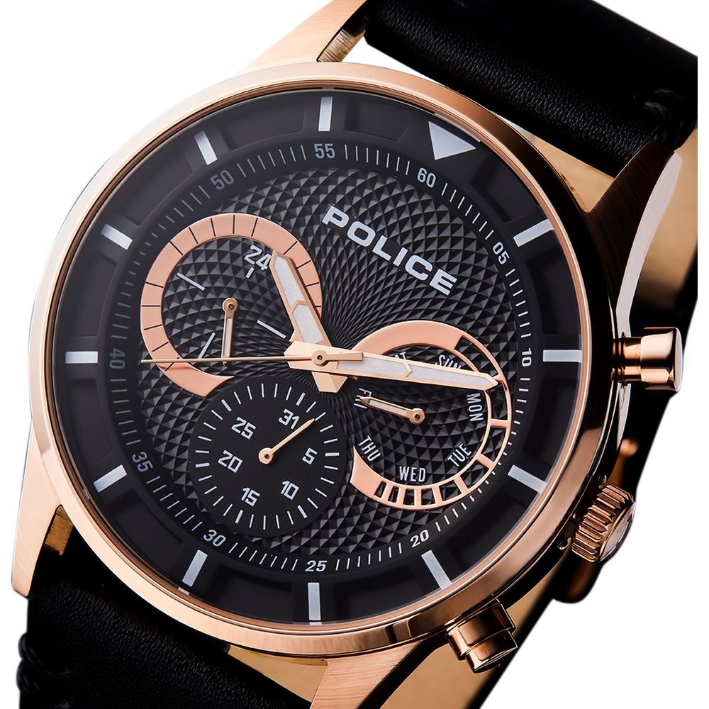 Buy Online Police Quartz Multifunction Black Dial Leather Strap Watch ...