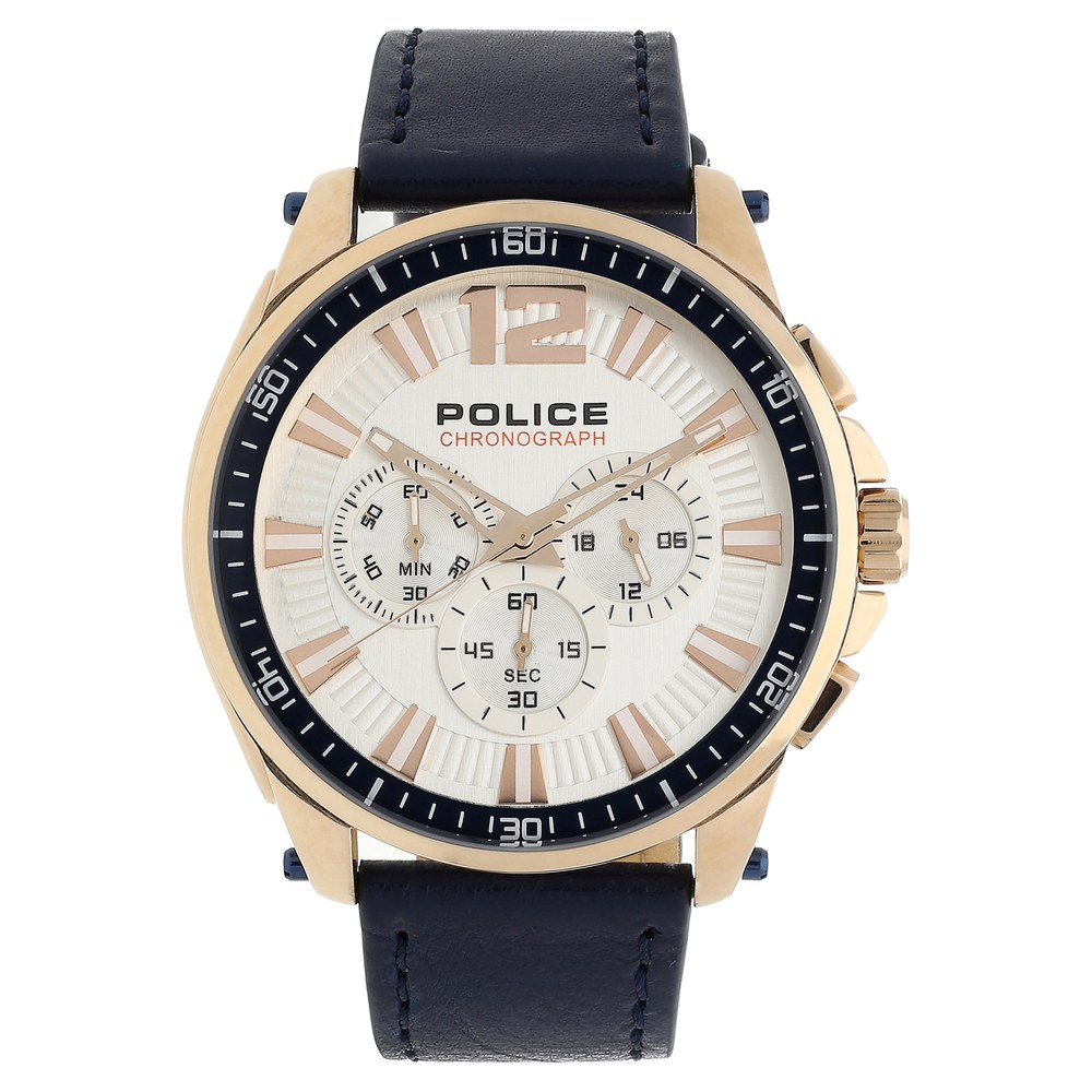 Buy Online Police Quartz Chronograph Silver Dial Leather Strap Watch ...