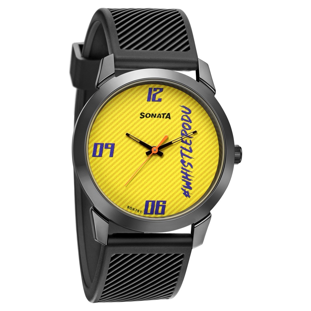 Buy Online Sonata CSK Quartz Analog Yellow Dial TPU Strap Watch for Men ...