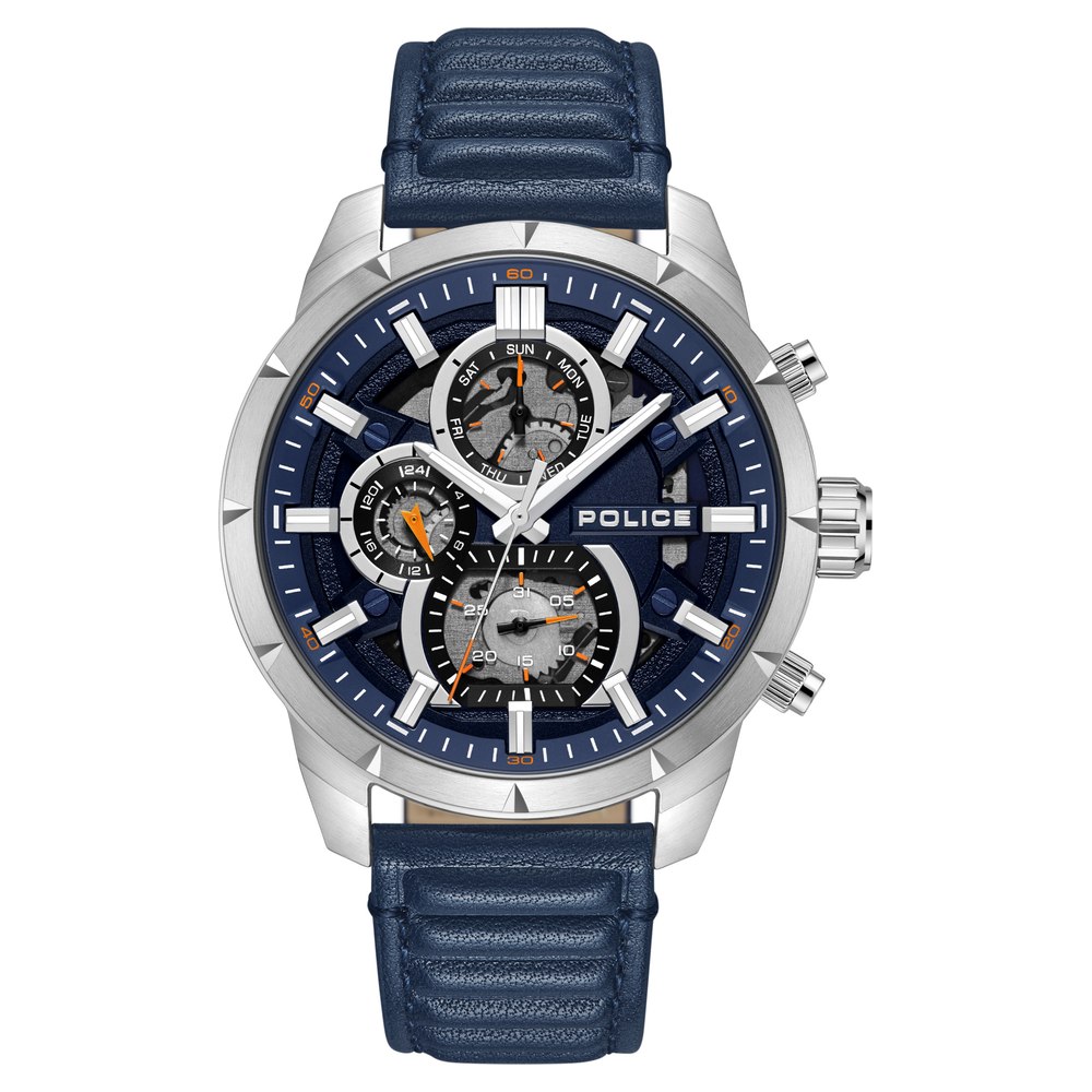 Buy Online Police Quartz Multifunction Blue Leather Strap for Men ...