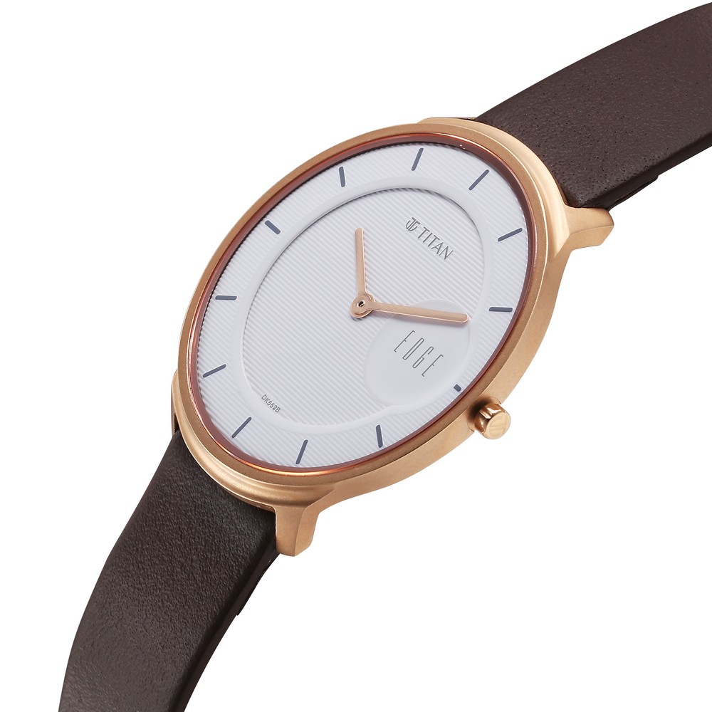 Buy Online Titan Edge Quartz Analog White Dial Brown Leather Strap ...