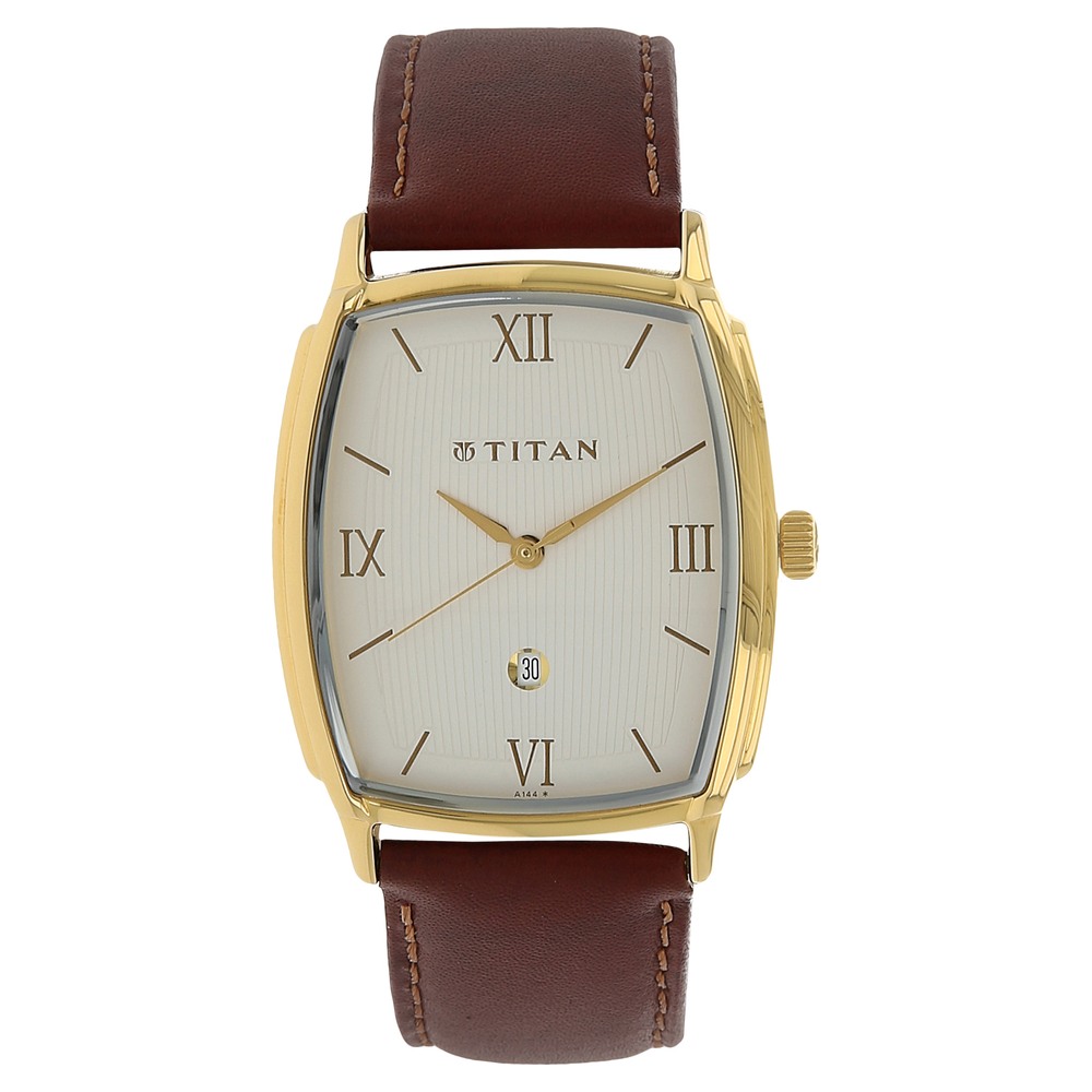 Buy Online Titan Quartz Analog with Date Silver Dial Leather Strap ...