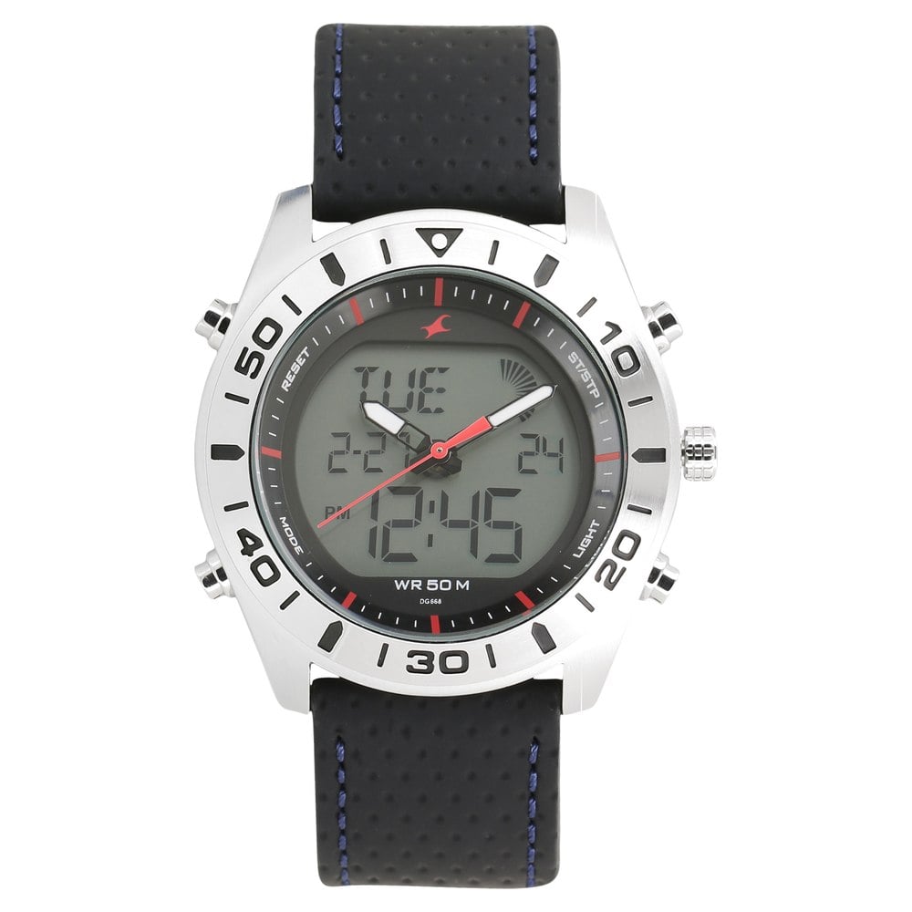 Buy Online Fastrack Quartz Analog Digital Red Dial Leather Strap Watch ...