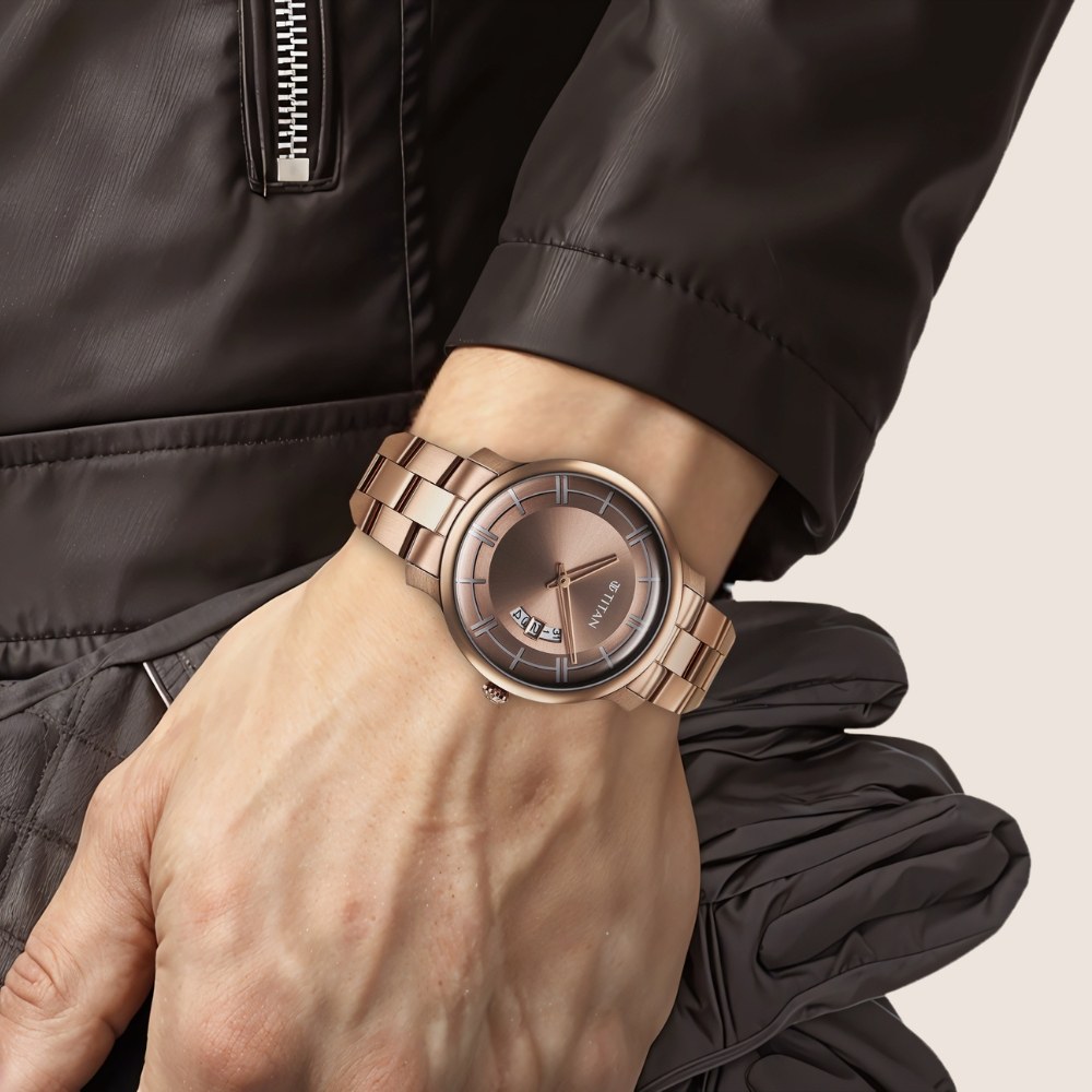 Buy Online Titan Clasique Slim Quartz Analog with Date Coffee Brown ...