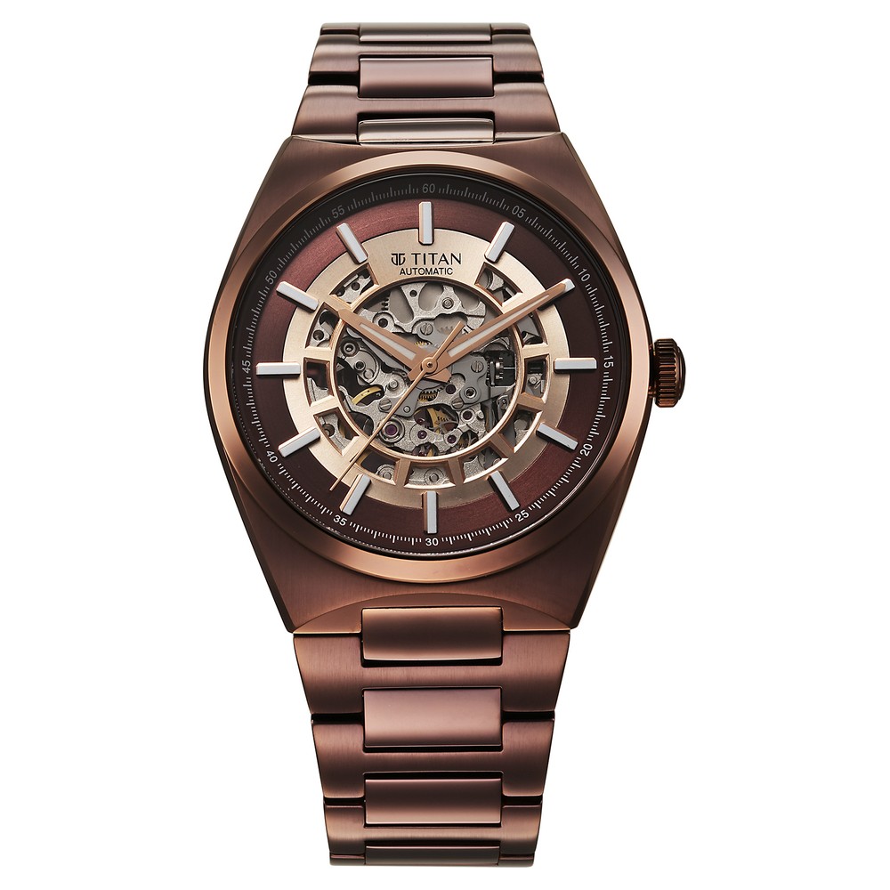Buy Online Titan Nexus Skeletal Automatic Analog with Brown Dial Brown ...