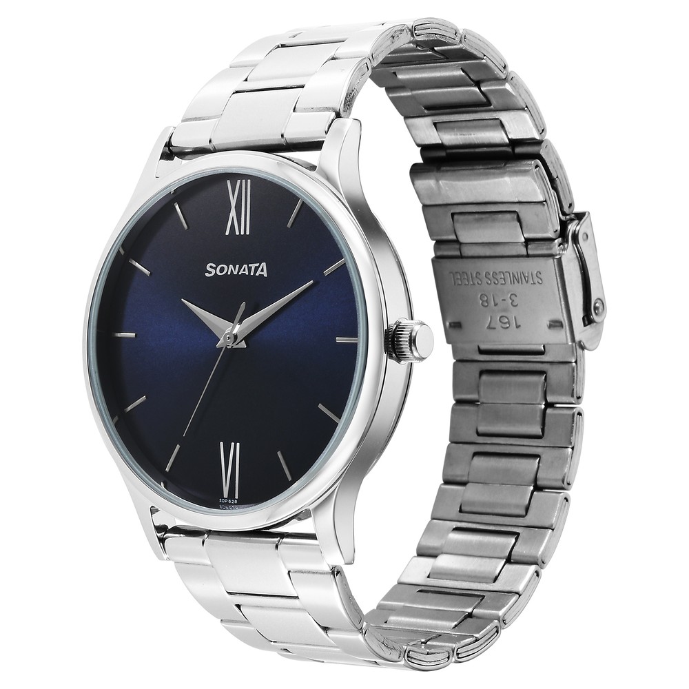 Buy Online Sonata Aspire Quartz Analog Blue Dial Stainless Steel Strap ...