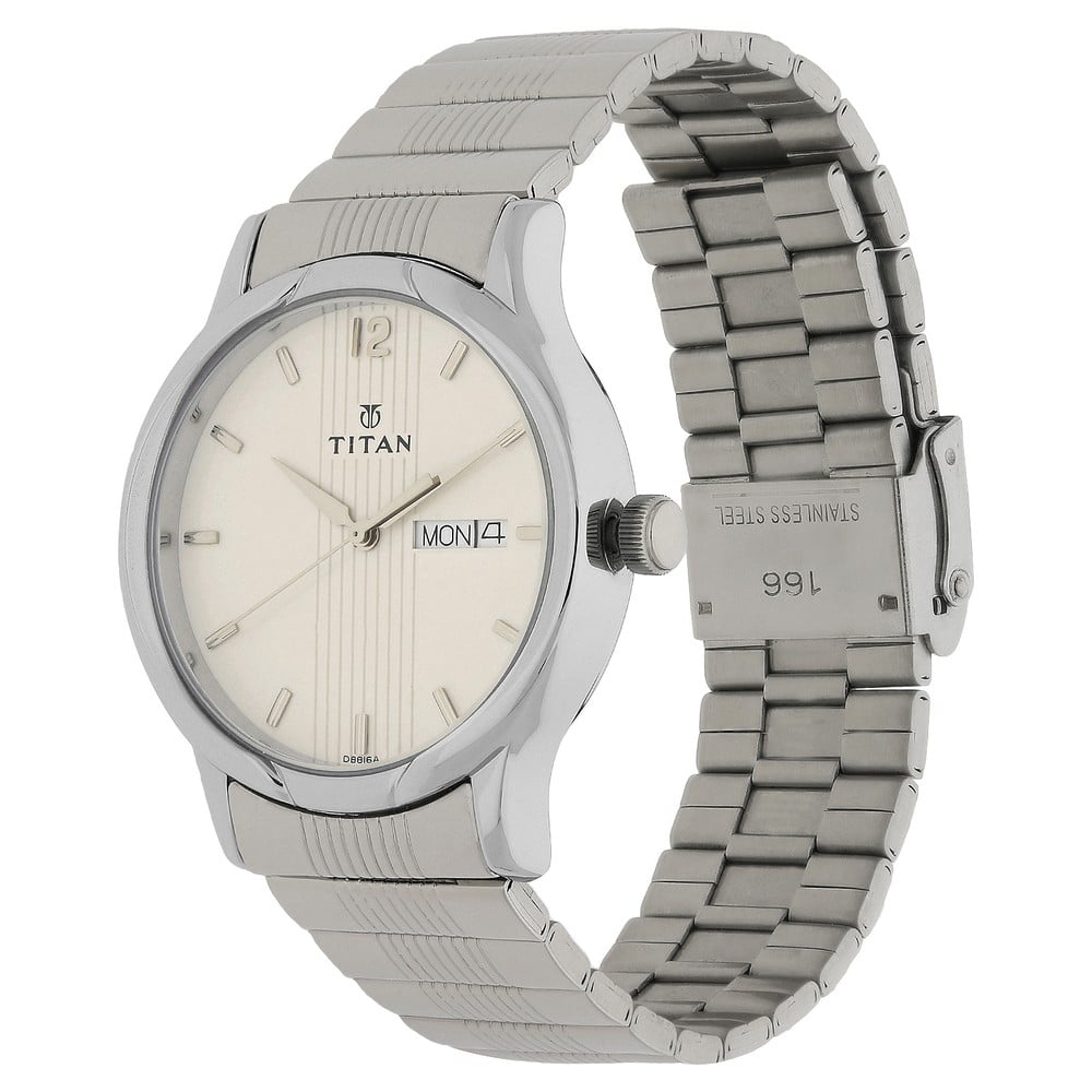 Buy Online Titan Quartz Analog with Day and Date Silver Dial Stainless ...