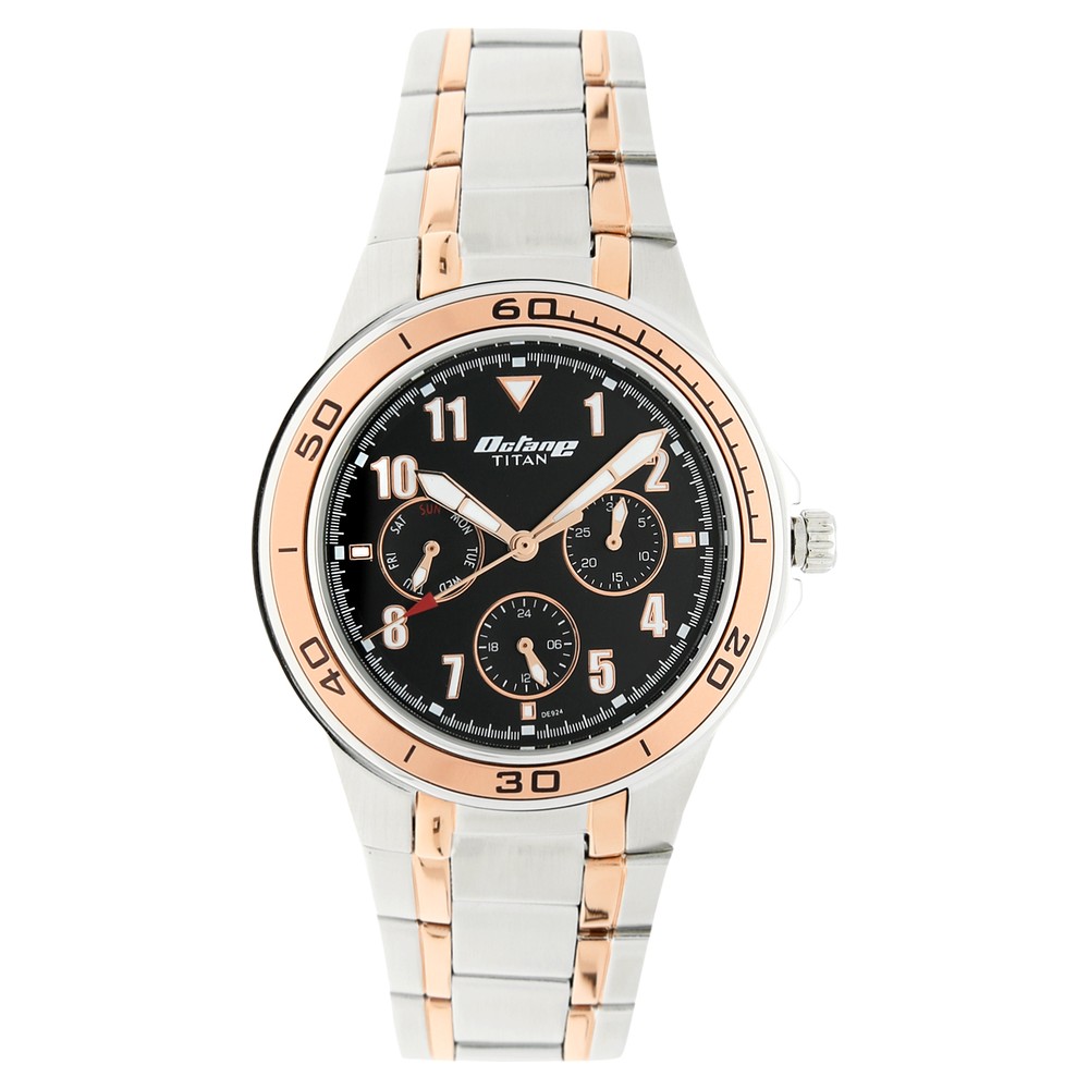 Buy Online Titan Quartz Multifunction Black Dial Stainless Steel Strap ...