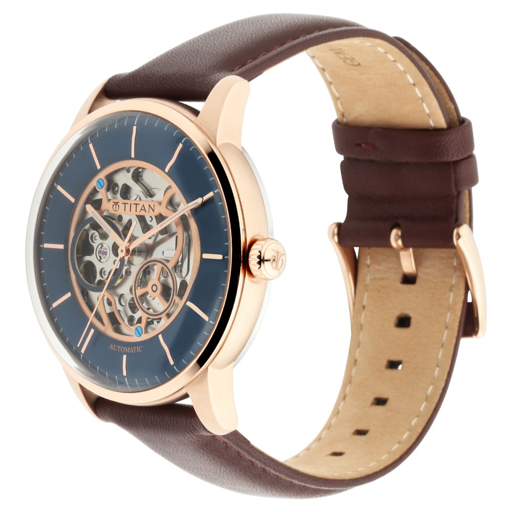 Buy Online Titan Automatics Blue Dial Automatic Leather Strap watch for ...