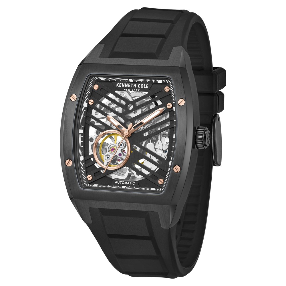 Buy Online Kenneth Cole Automatic Black Dial With Black Silicone Strap ...