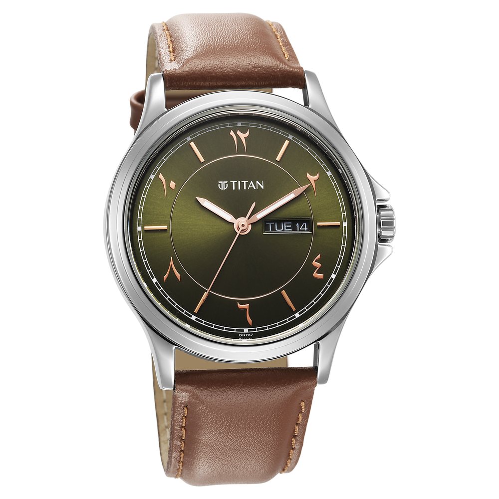 Buy Online Titan Marhaba Green Dial Analog Leather Strap watch for Men ...