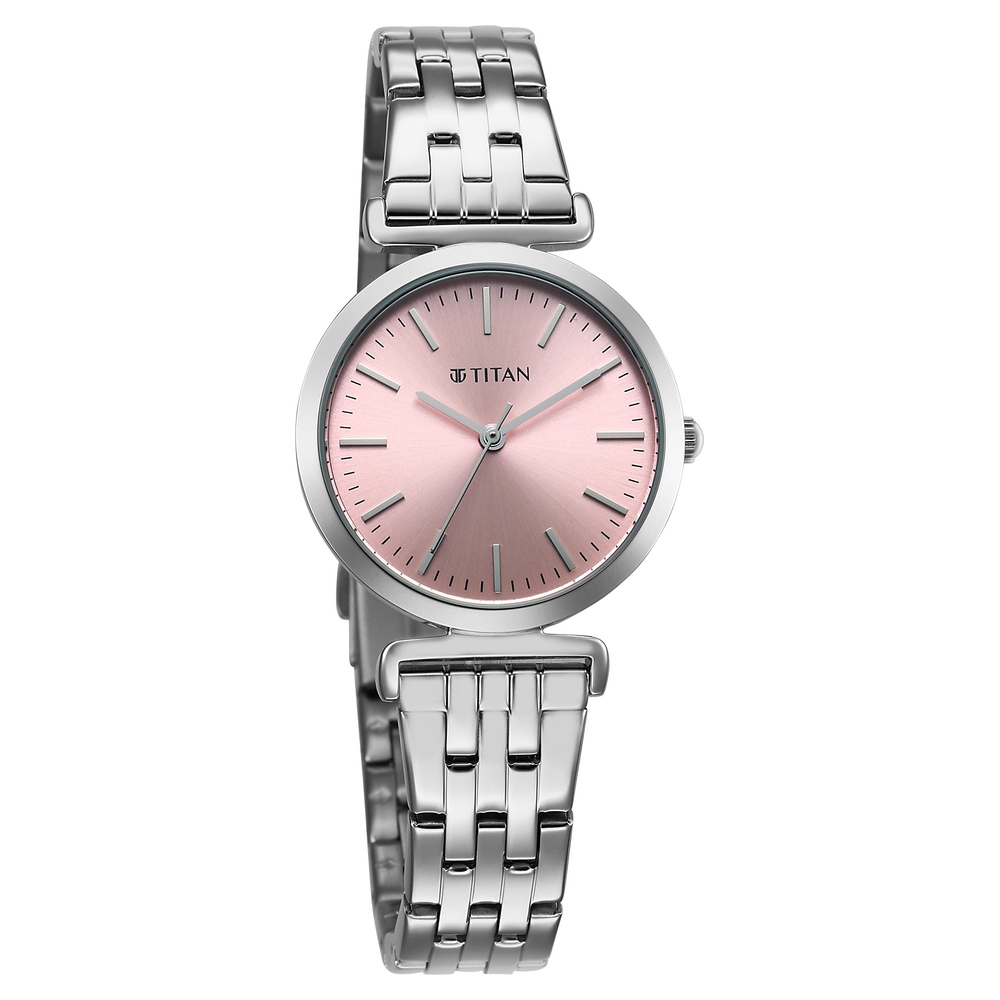 Buy Online Titan Workmode Quartz Analog Pink Dial Stainless Steel Strap ...