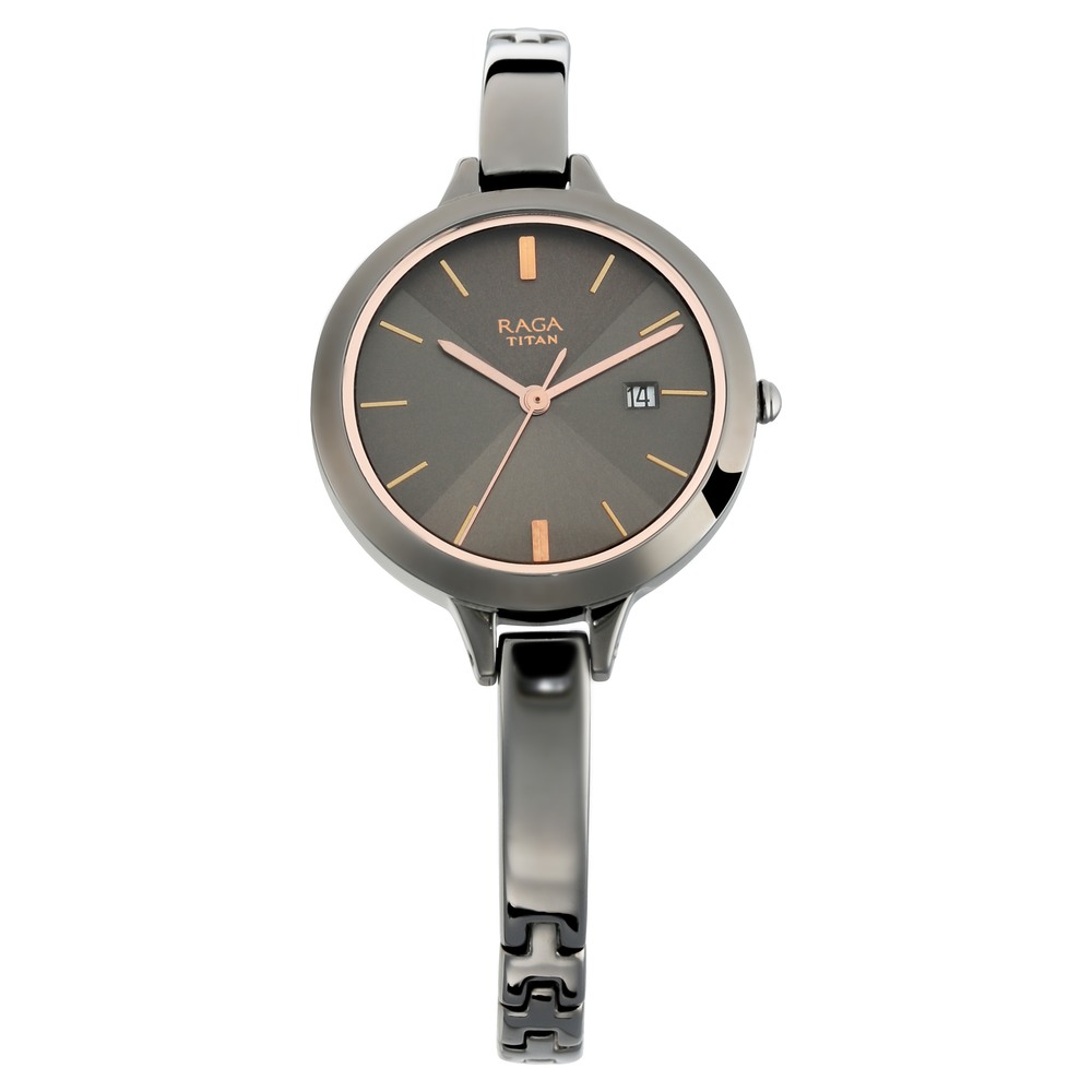 Buy Online Titan Quartz Analog with Date Grey Dial Metal Strap Watch ...