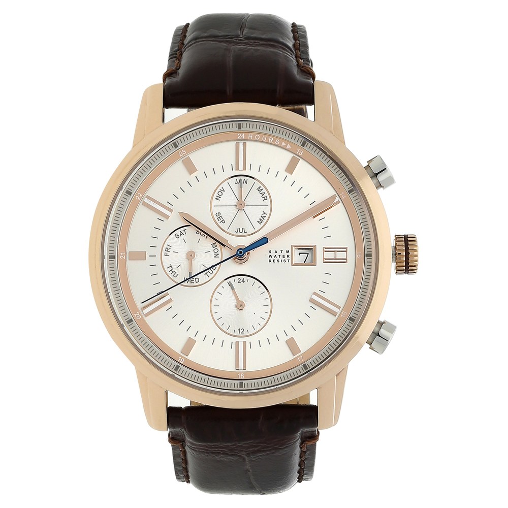 Buy Online Tommy Hilfiger Quartz Multifunction Silver Dial Leather ...