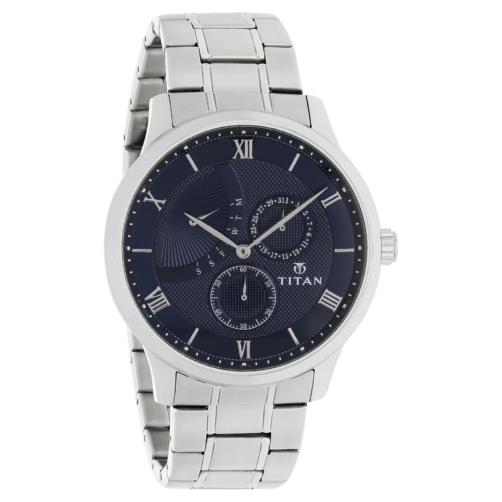 Buy Online Titan Quartz Multifunction Blue Dial Stainless Steel Strap ...