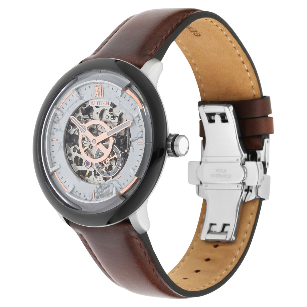 Buy Online Titan Grandmaster White Dial Automatic Leather Strap watch ...