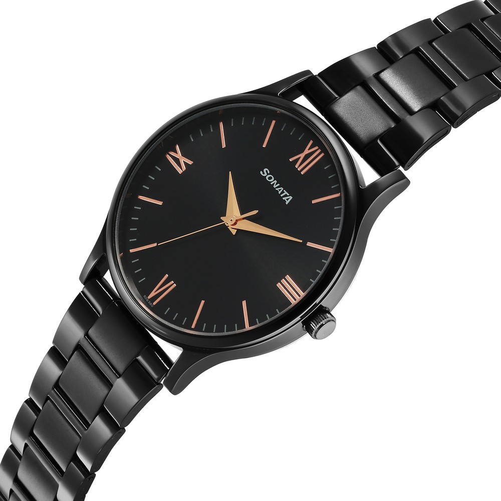 Buy Online Sonata Aspire Quartz Analog Black Dial Stainless Steel Strap ...