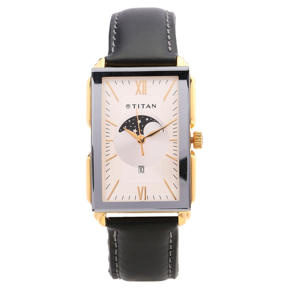 Buy Online Titan Moonphase Silver Dial Quartz Leather Strap Watch for ...