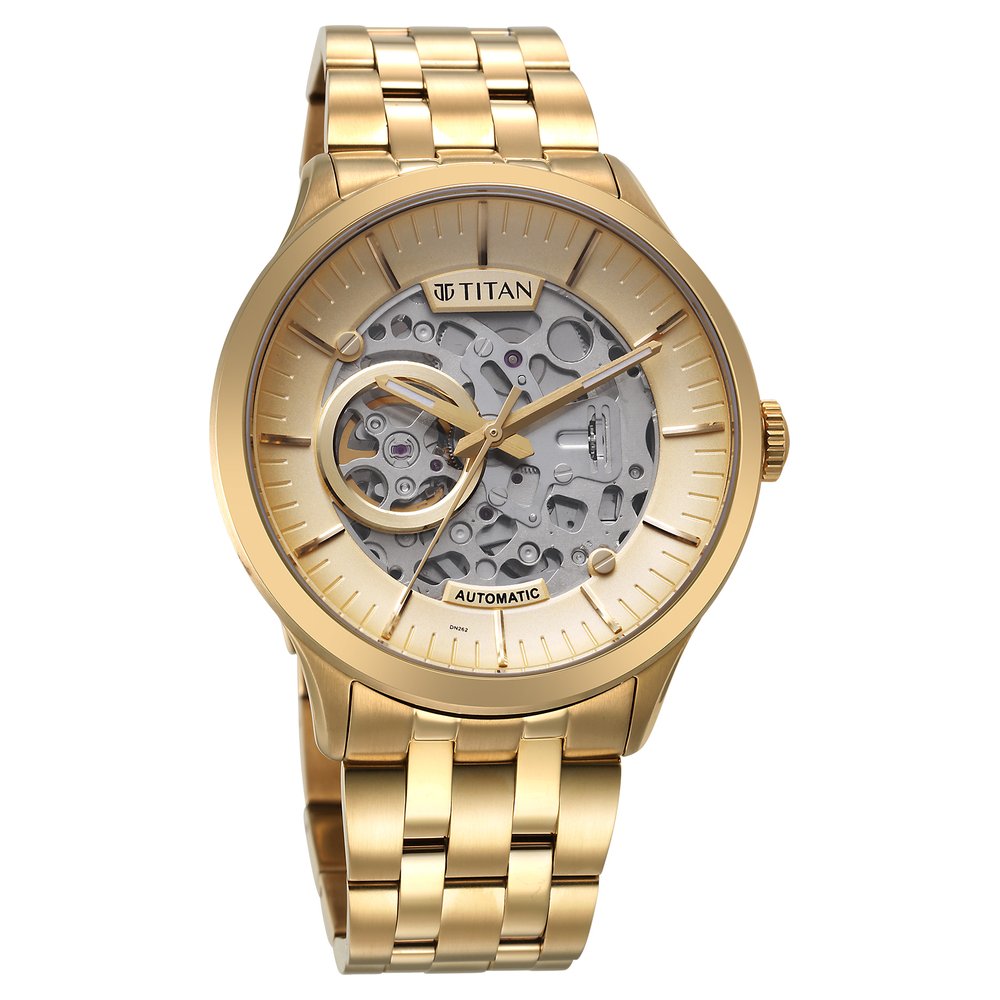 Buy Online Titan Metal Mechanicals Golden Dial Golden Stainless Steel ...