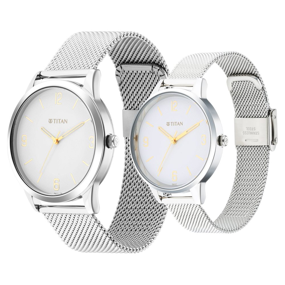 Buy Online Titan Quartz Analog White Dial Stainless Steel Strap Watch ...