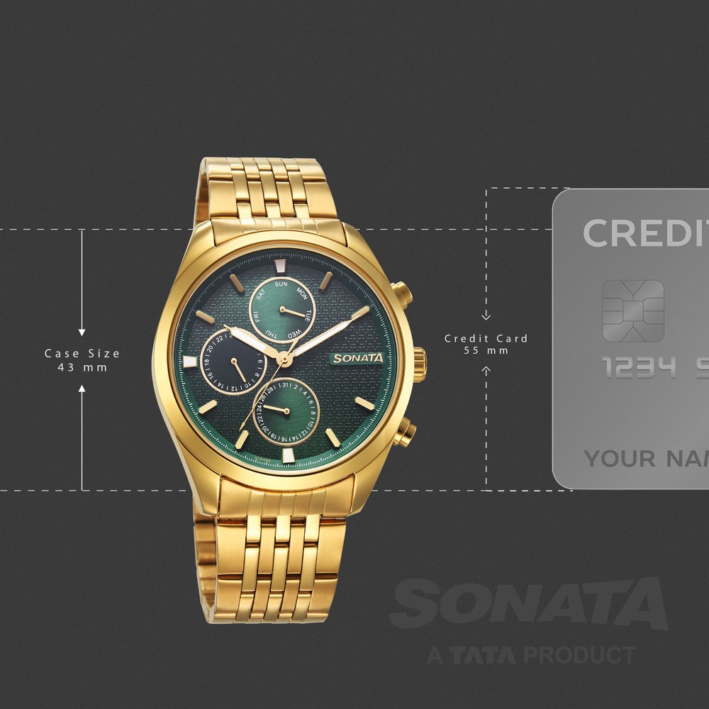 Buy Online Sonata Magna Quartz Multifunction Green Dial Golden ...