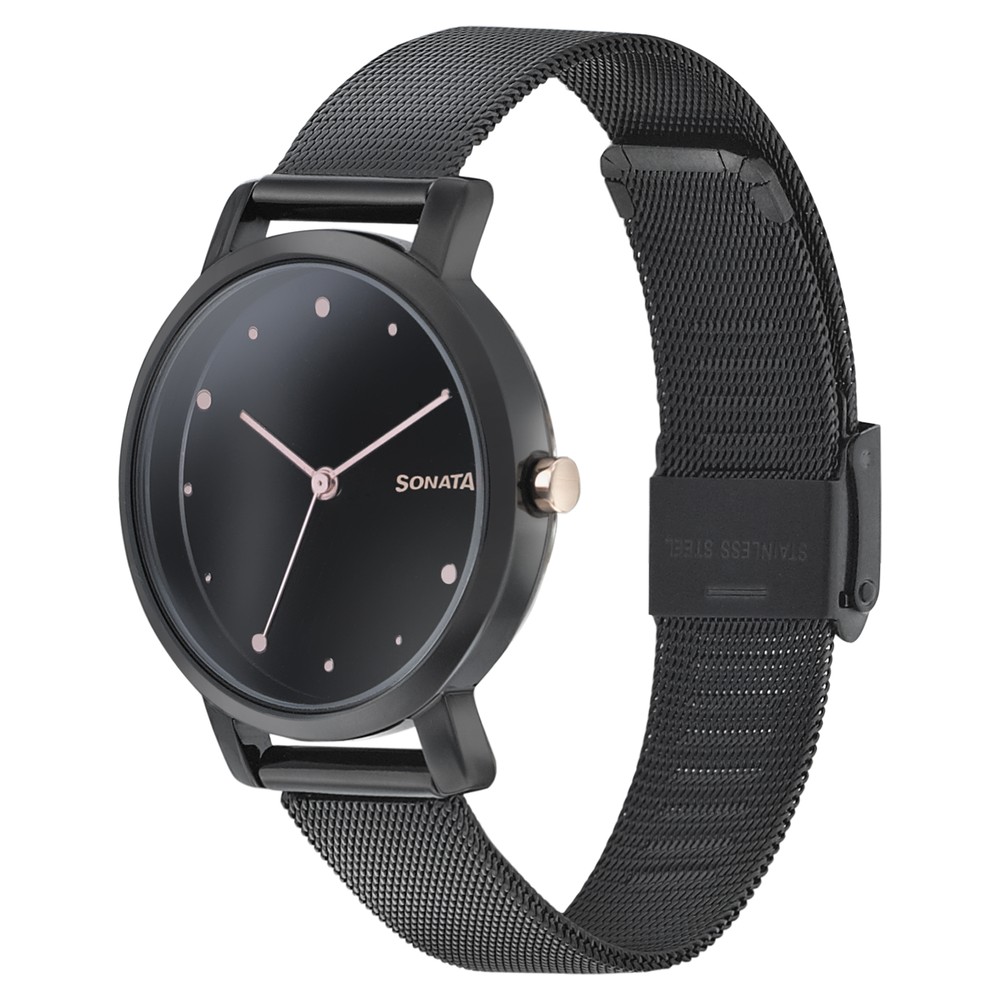 Buy Online Sonata Onyx Black Dial Women Watch With Stainless Steel ...