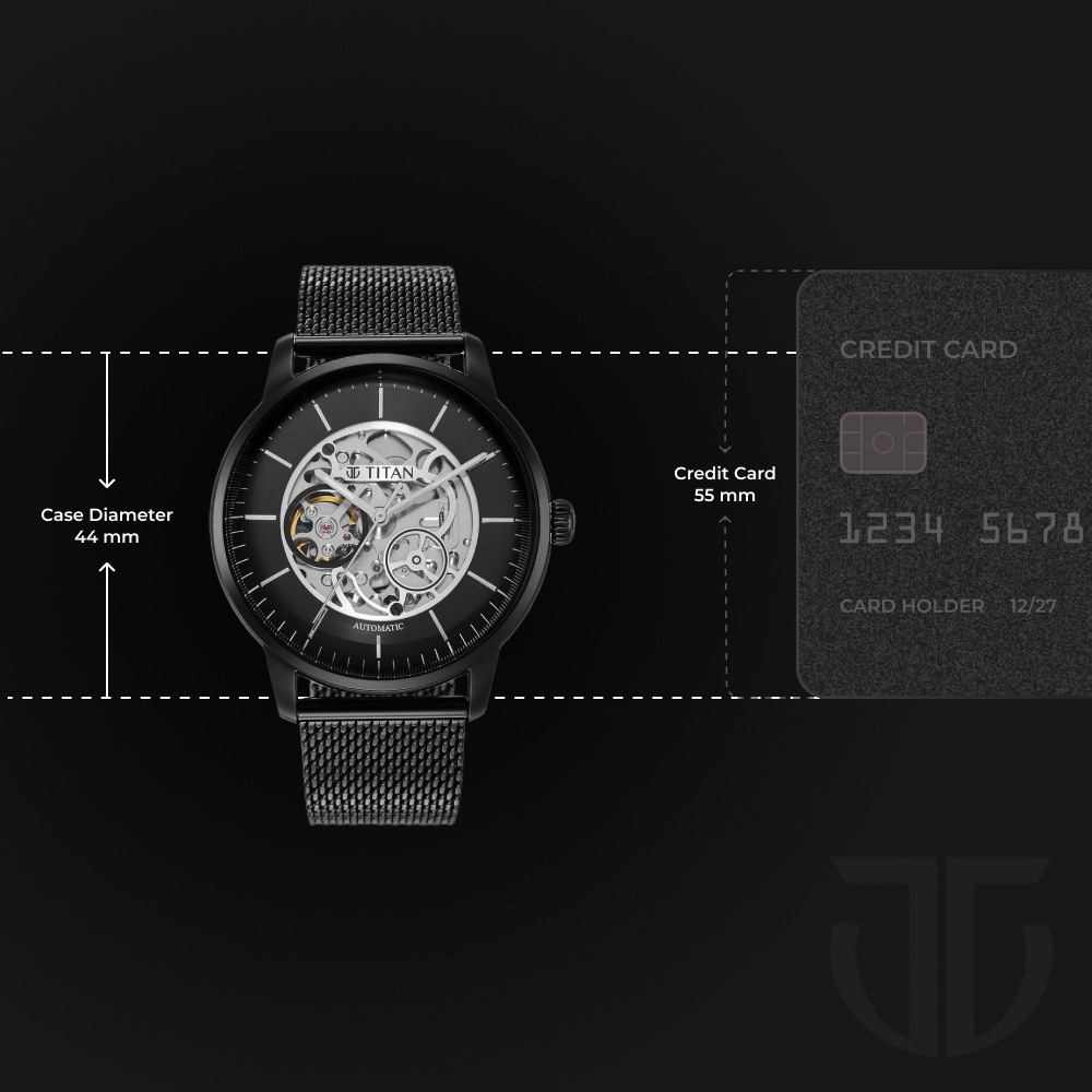 Buy Online Titan Skeletal Automatic Black Dial Black Stainless Steel ...