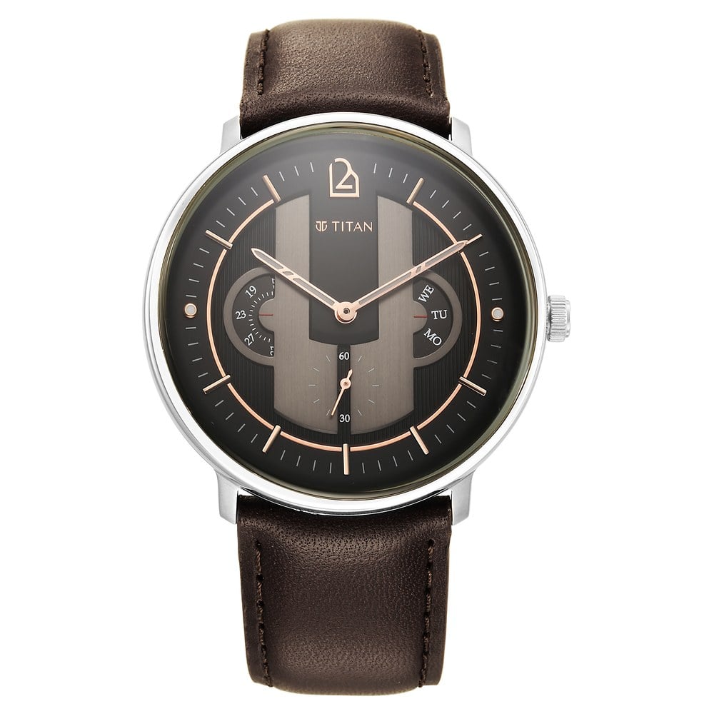 Buy Online Titan Quartet Black Dial Quartz Multifunction Leather Strap ...