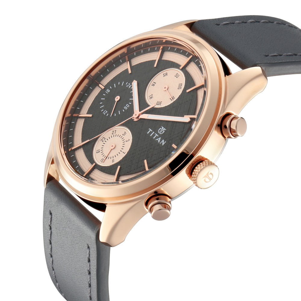 Buy Online Titan Workwear Grey Dial Quartz Multifunction Leather Strap ...