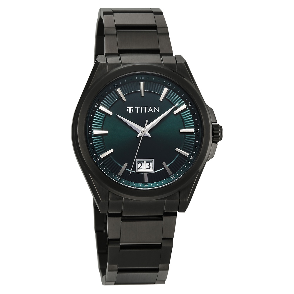 Buy Online Titan Classique Big Date Analog with Green Dial Dark Gun ...
