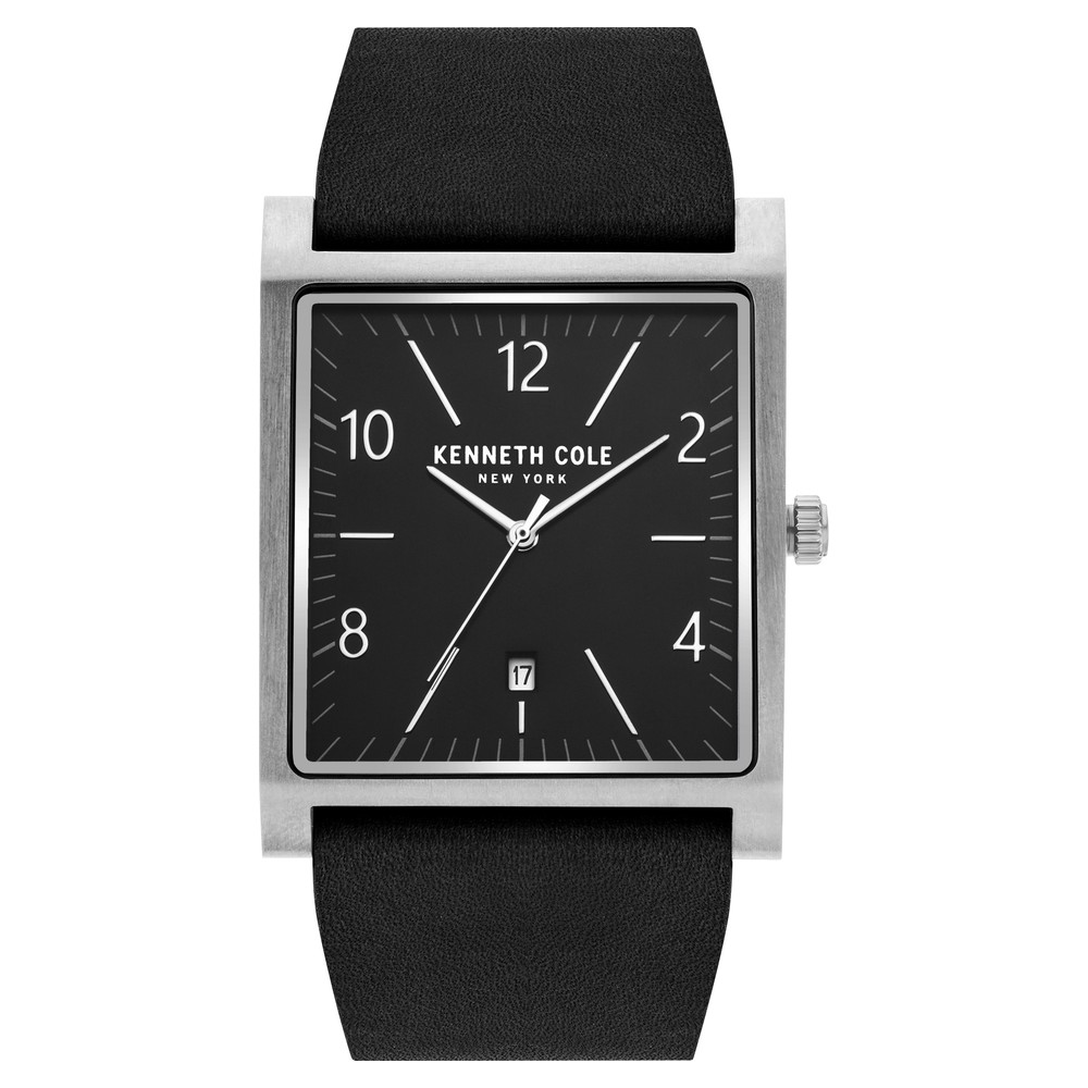 Buy Online Kenneth Cole Quartz Analog Black Dial Leather Strap Watch ...