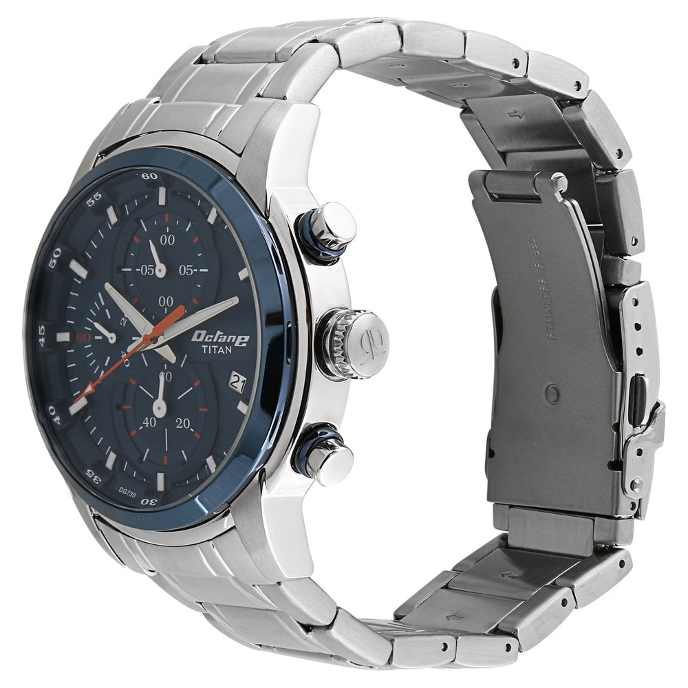 Buy Online Titan Octane Quartz Chronograph Blue Round Dial Silver ...