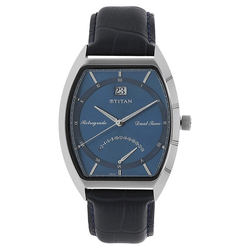 Buy Online Titan Dual Time Blue Dial Leather Strap watch for Men ...