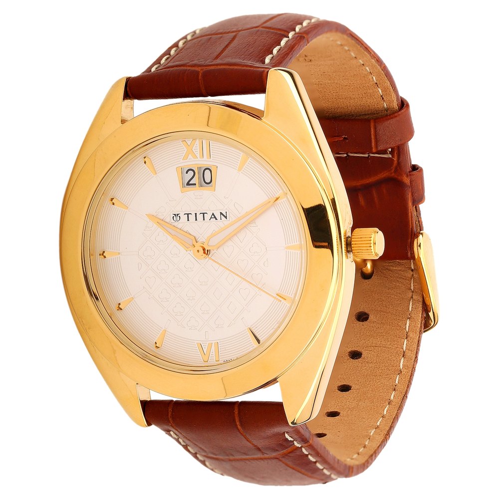 Buy Online Titan Tycoon Silver Dial Analog with Date Leather Strap ...
