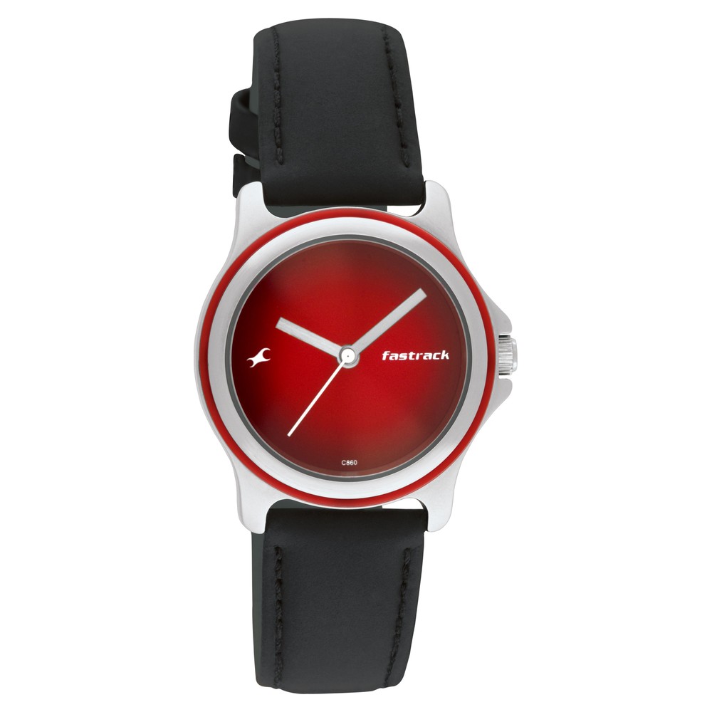 Buy Online Fastrack Quartz Analog Red Dial Leather Strap Watch for ...