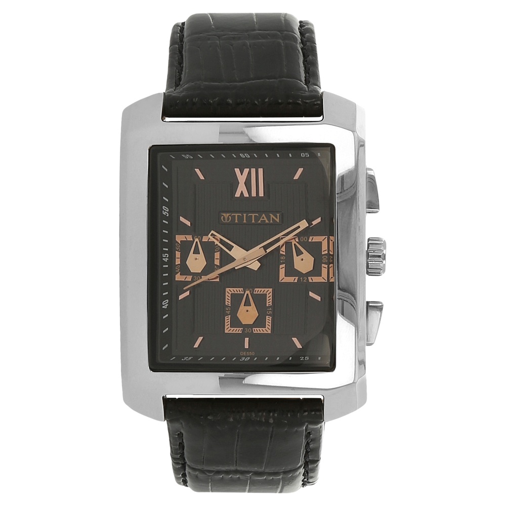 Buy Online Titan Quartz Multifunction Black Dial Leather Strap Watch ...