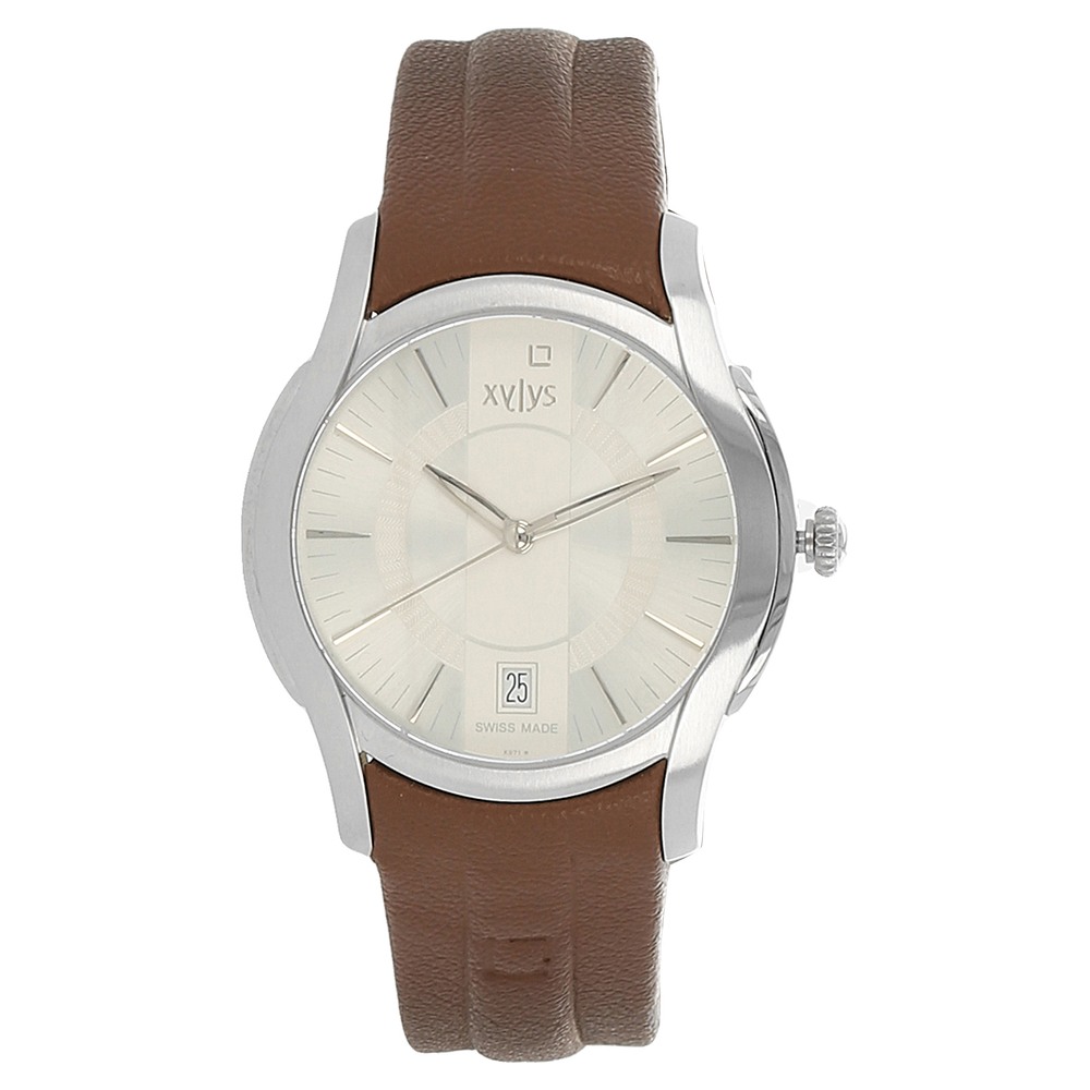 Buy Online Xylys Quartz Analog with Date Silver Dial Leather Strap ...