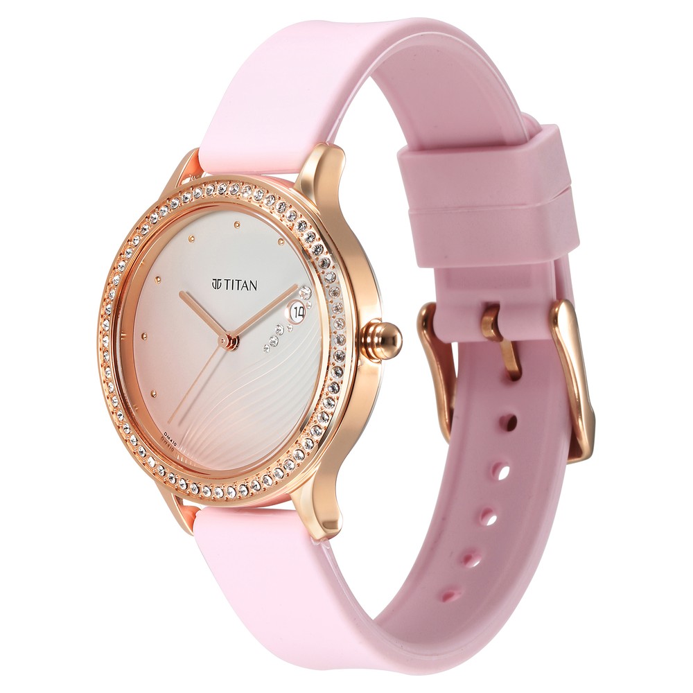 Buy Online Titan Purple Glam It Up Pink Dial Analog with Date Silicone ...
