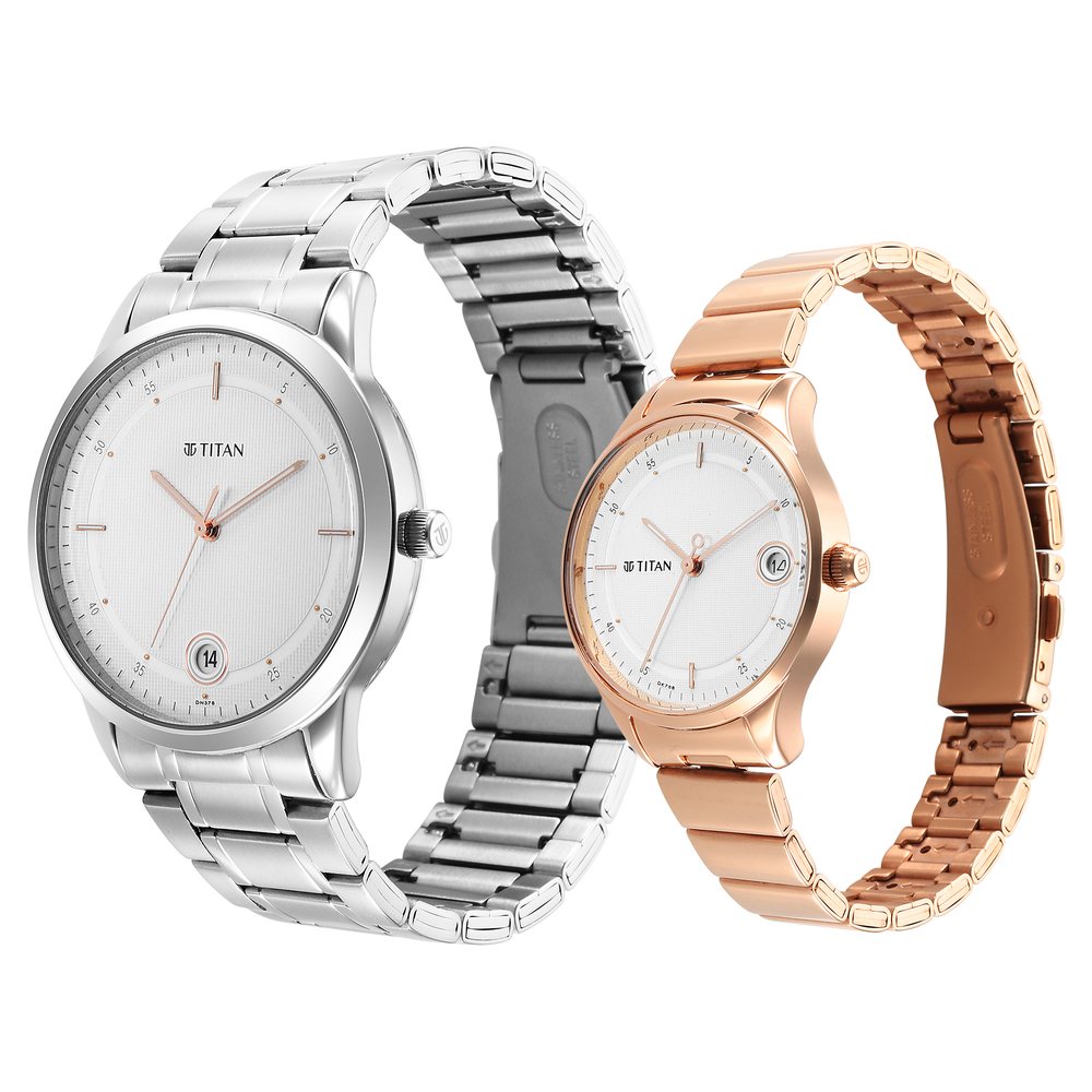 Buy Online Titan Bandhan White Dial Analog Date Stainless Steel Strap ...