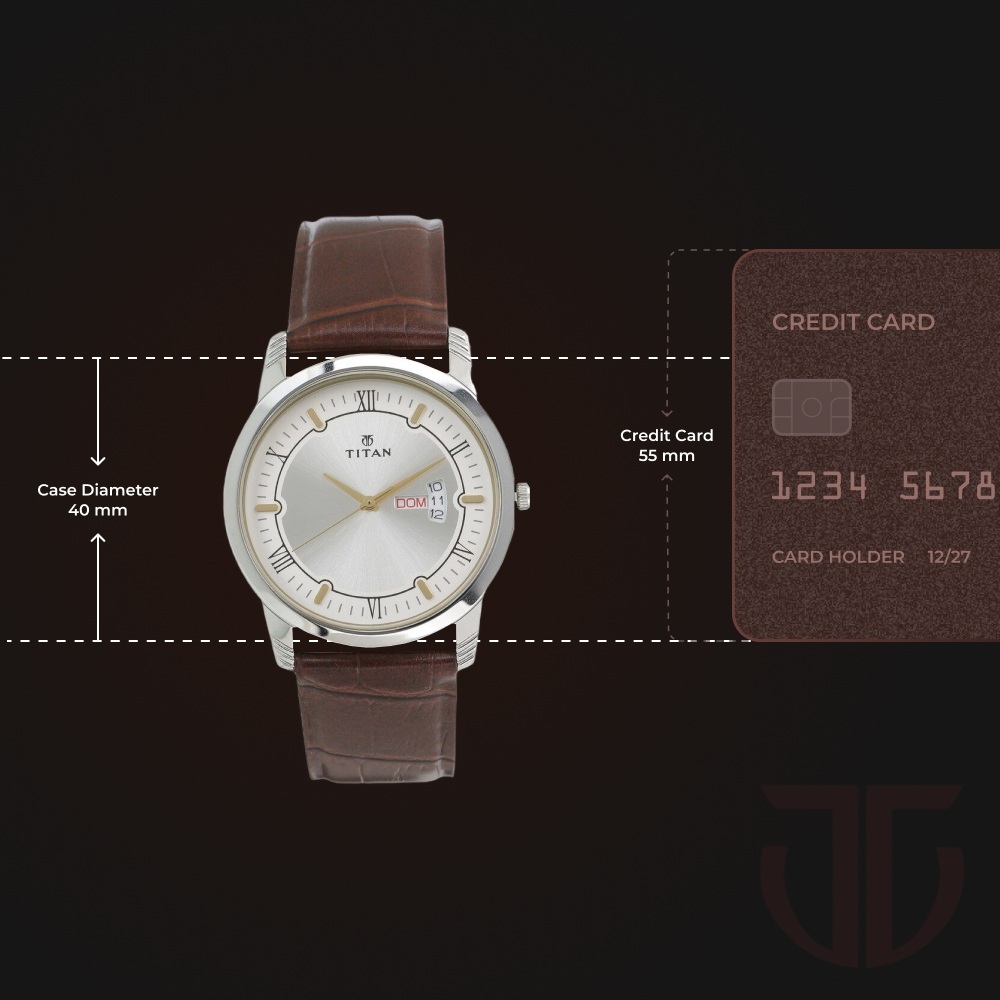 Buy Online Titan Quartz Analog with Day and Date Silver Dial Leather ...