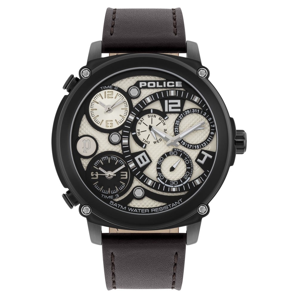 Buy Online Police Quartz Multifunction Beige Dial Leather Strap Watch ...