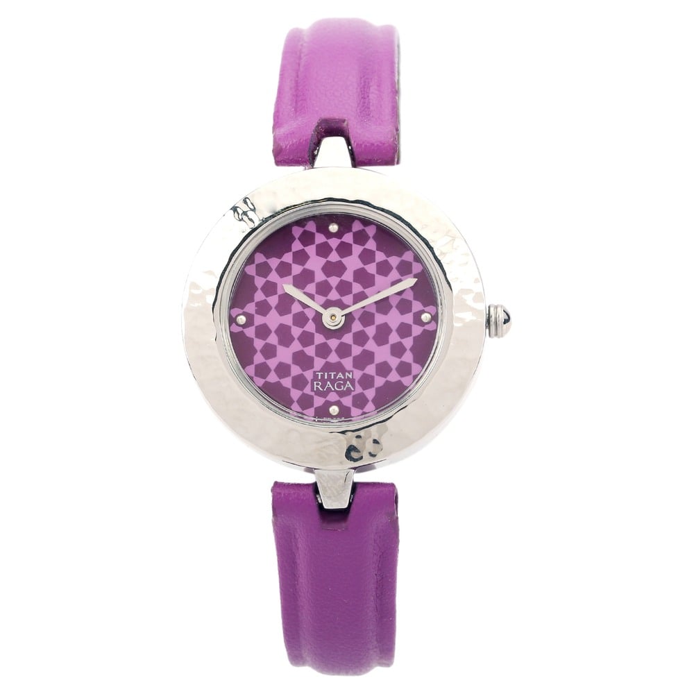 Buy Online Titan Quartz Analog Purple Dial Leather Strap Watch for ...