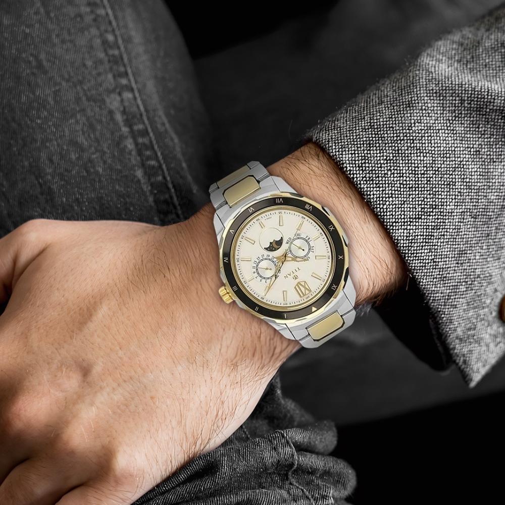 Buy Online Titan Quartz Multifunction White Dial Stainless Steel Strap ...