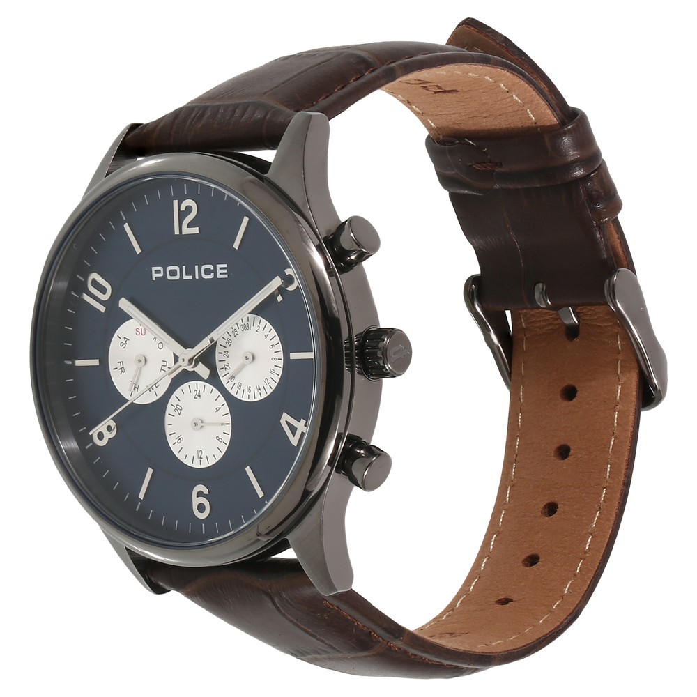 Buy Online Police Quartz Chronograph Blue Dial Leather Strap Watch for ...