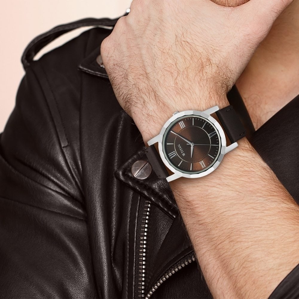 Buy Online Titan Karishma Zing Quartz Analog Brown Dial Leather Strap ...