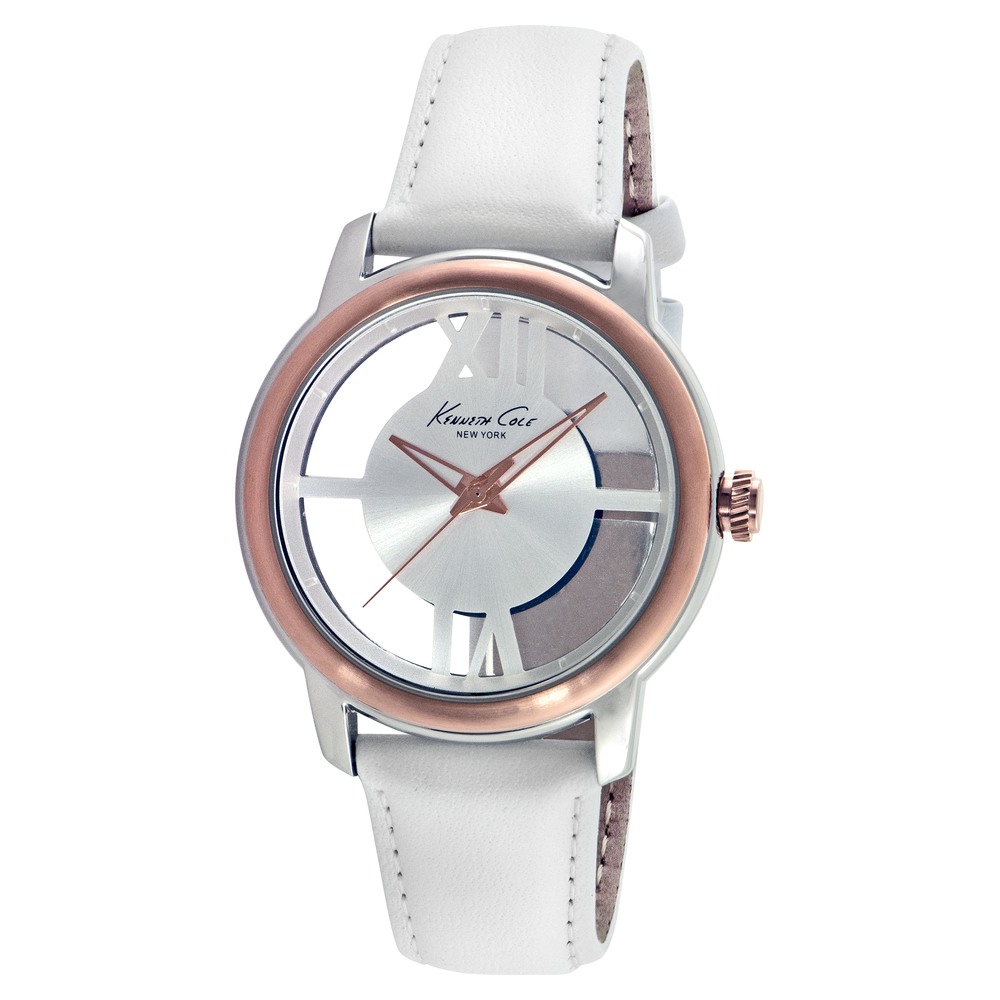 Buy Online Kenneth Cole Quartz Analog Silver Dial Leather Strap Watch ...