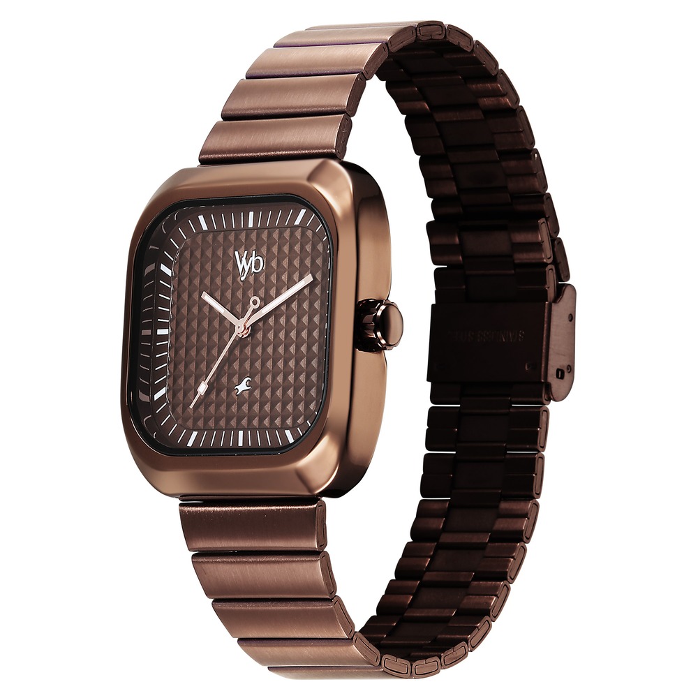 Buy Online Fastrack Vyb Maverick Quartz Analog Brown Dial Metal Strap ...