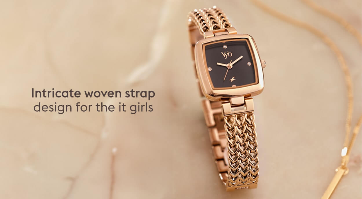 Buy Online Fastrack Vyb Showstopper Quartz Analog Golden Dial Brown ...