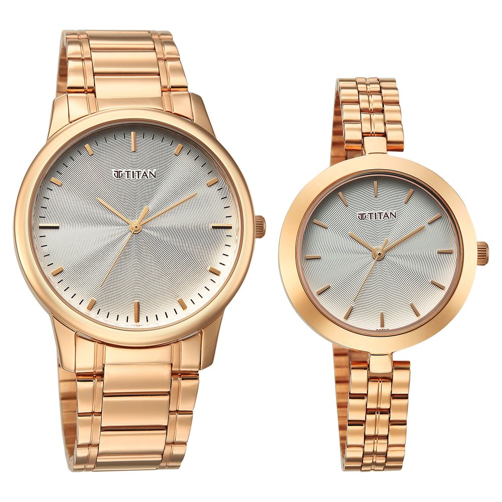 Buy Online Titan Bandhan Eternal Pair Analog with Silver Dial Rose Gold ...