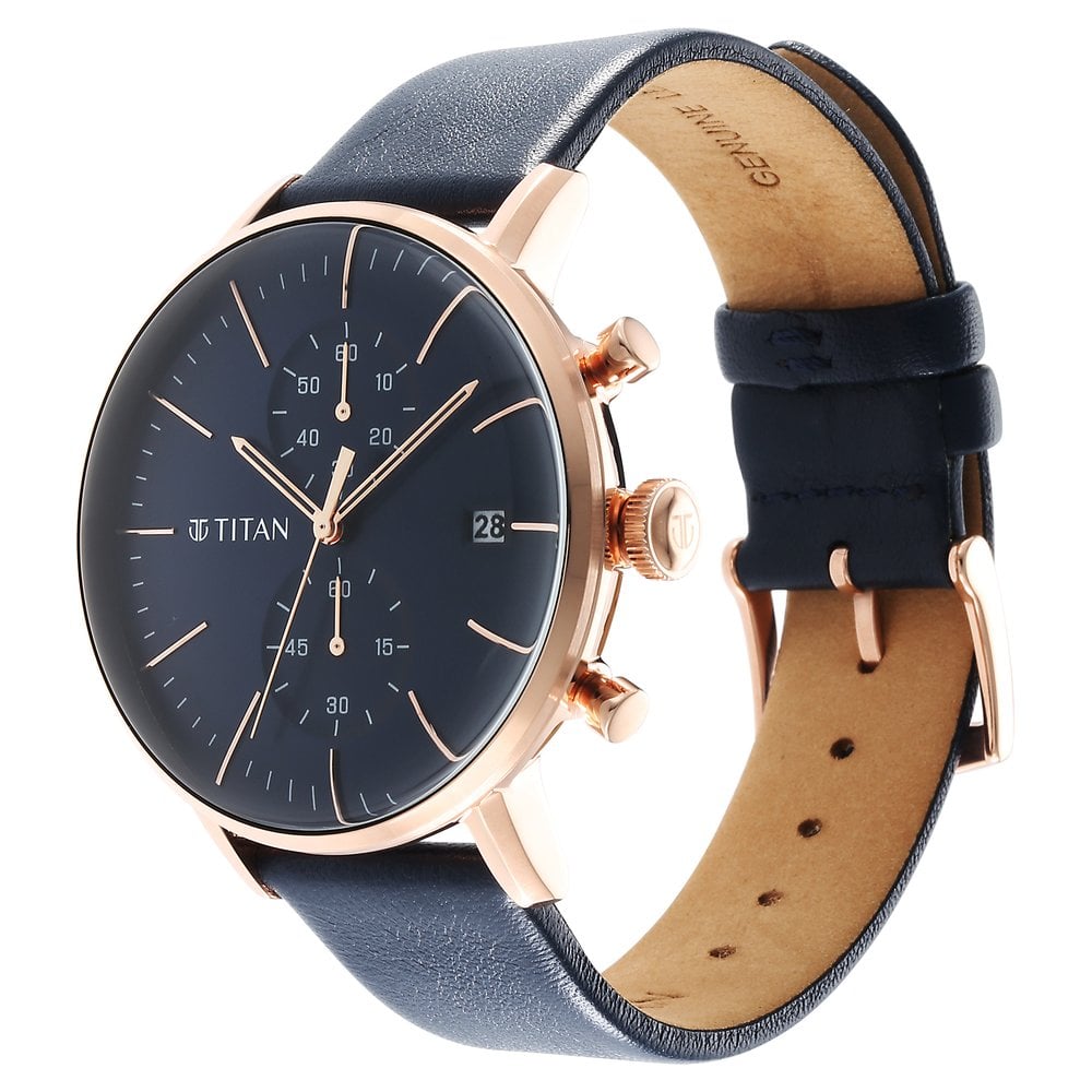 Buy Online Titan Infinity Display Blue Dial Chronograph Leather Strap ...